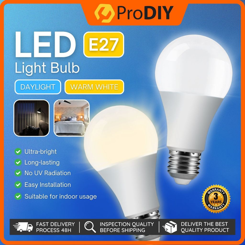 E27 LED Light Bulb Daylight Warm White Energy Saving Mentol Lampu ( 3W 5W 7W 9W 12W 15W 18W 25W ...