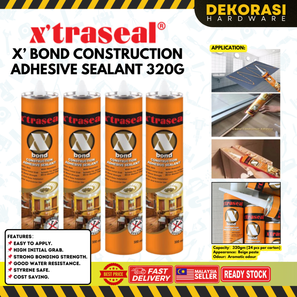 (100% FRESH STOCK) X'traseal X'bond Construction Adhesive Sealant 320G ...