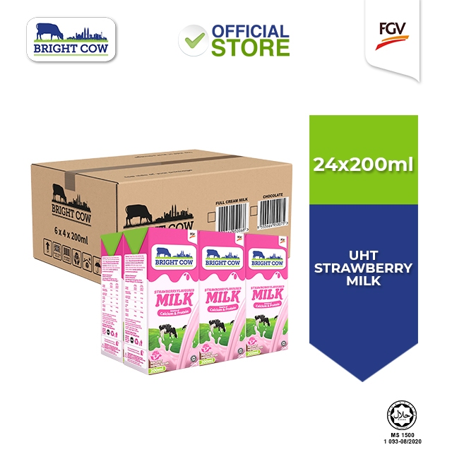 Bright Cow Flavored UHT Milk - Strawberry (200ml x 24) | Shopee Malaysia
