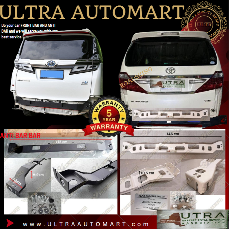 TOYOTA VELLFIRE ALPHARD AGH30 2015-2019 REAR BUMPER ANTI CRASH BAR ...
