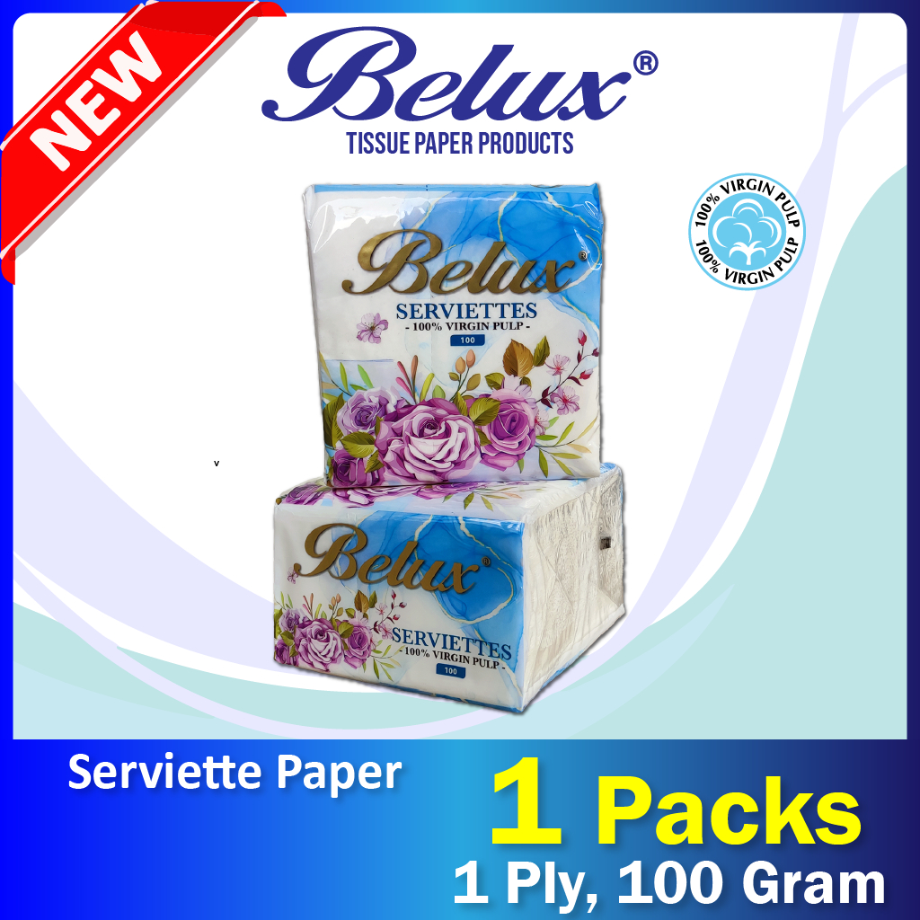 Belux Serviette Paper 100g x 1 Pack | 1 Ply | 100% Virgin Pulp | Square ...