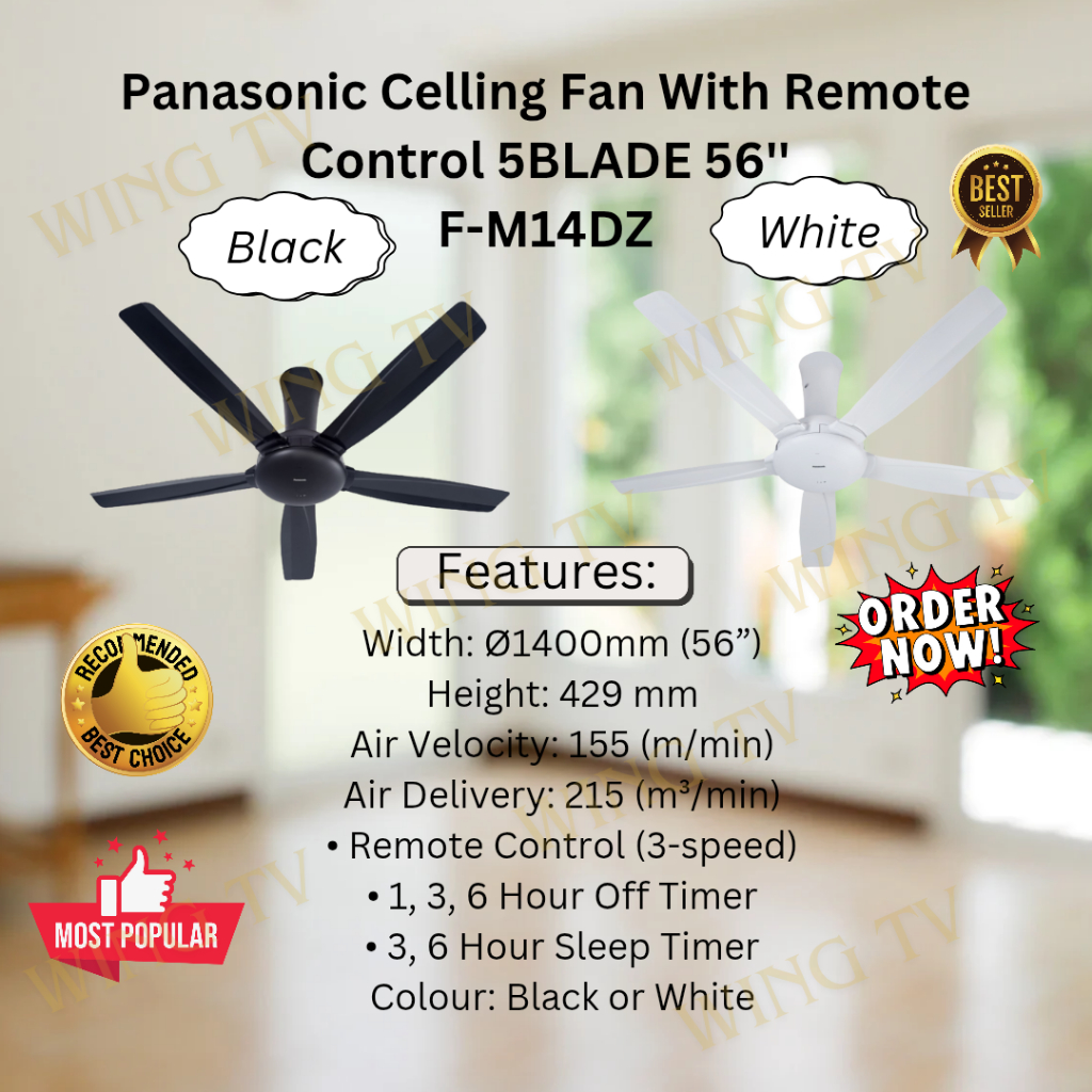 Panasonic 5 Blade Remote Ceiling Fan (F-M14DZ)(KIPAS CELLING) | Shopee ...