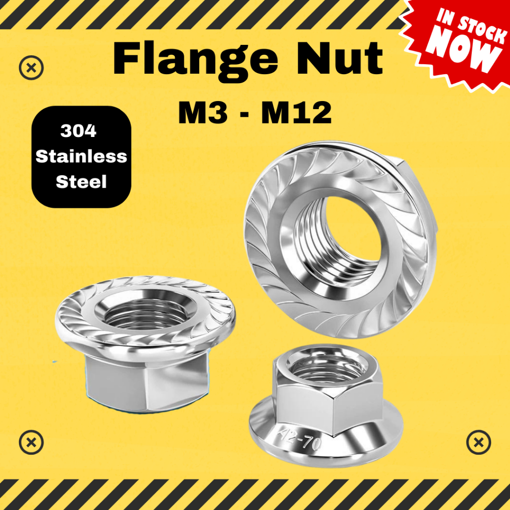 Flange Nut 304 Stainless Steel M3 M4 M5 M6 M8 M10 M12 DIN6923 Hexagon Hex Nut | Shopee Malaysia