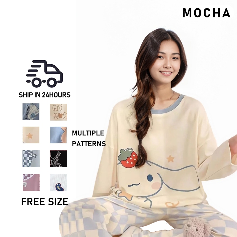 MOCHA Women Long Sleeve Pajamas Plus-size Lovely Cartoon Print ...