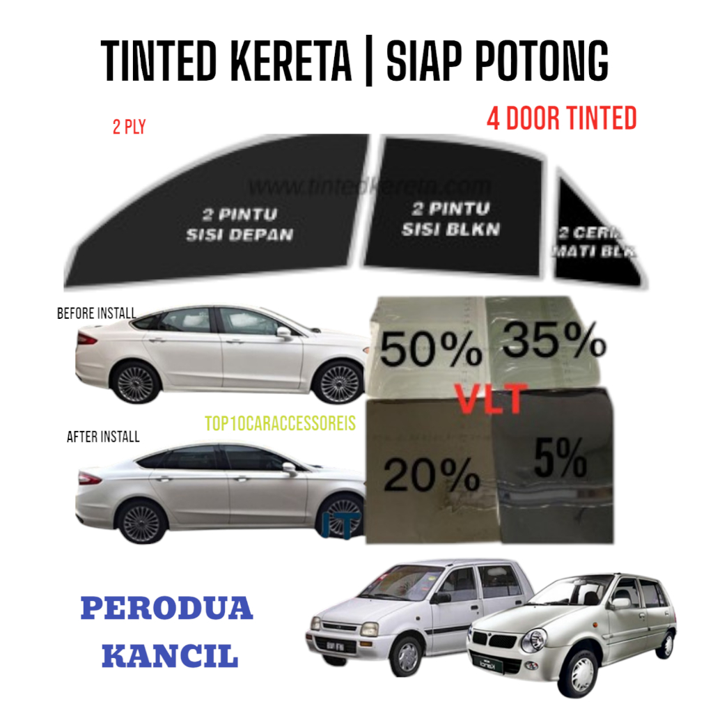 Perodua kancil 4 Door Tinted 2PLY UV 99% Siap potong (Gelap 5%20%35%50% ...