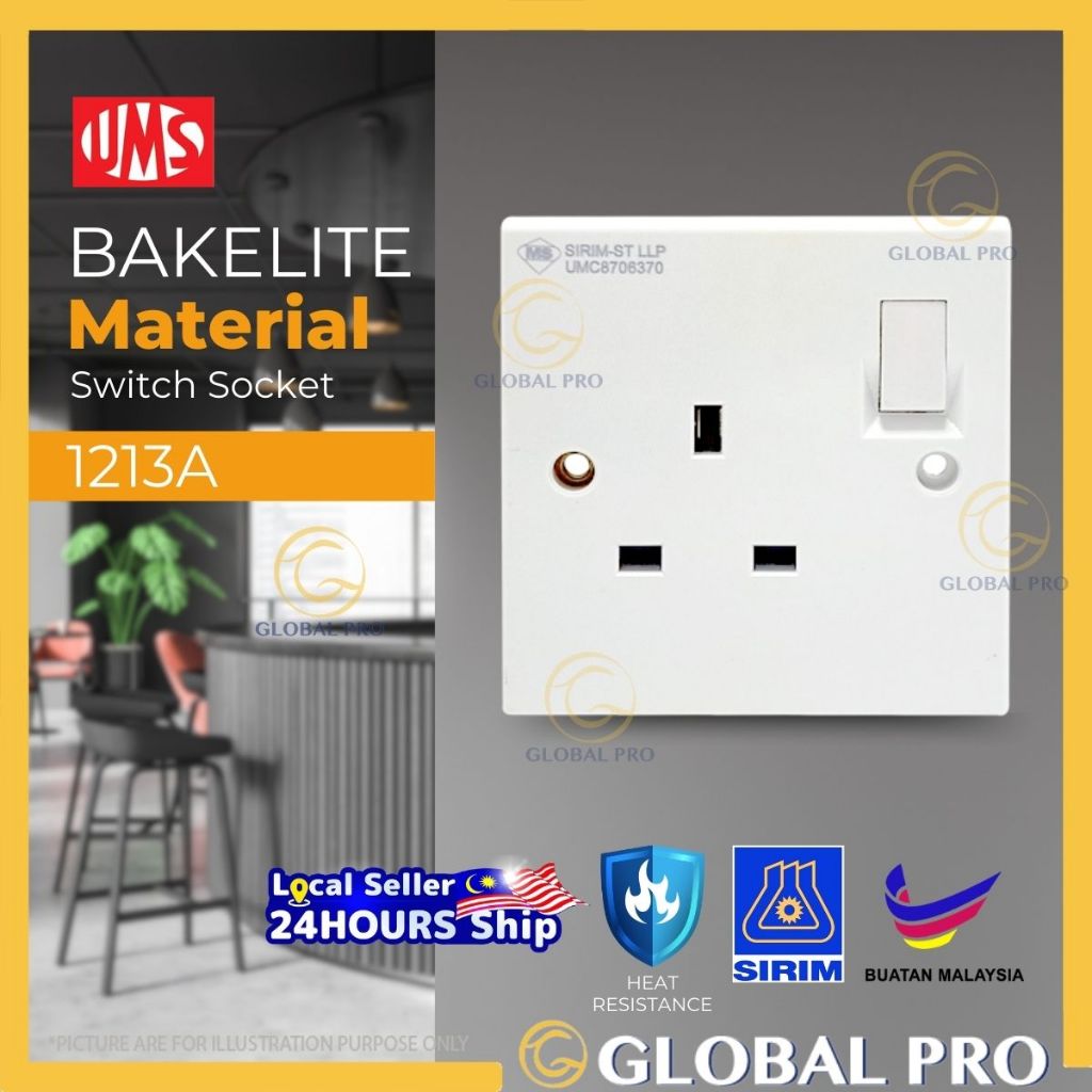 1PC UMS 1213A 13A Bakelite Switch Socket Sirim Approved Socket Wall ...
