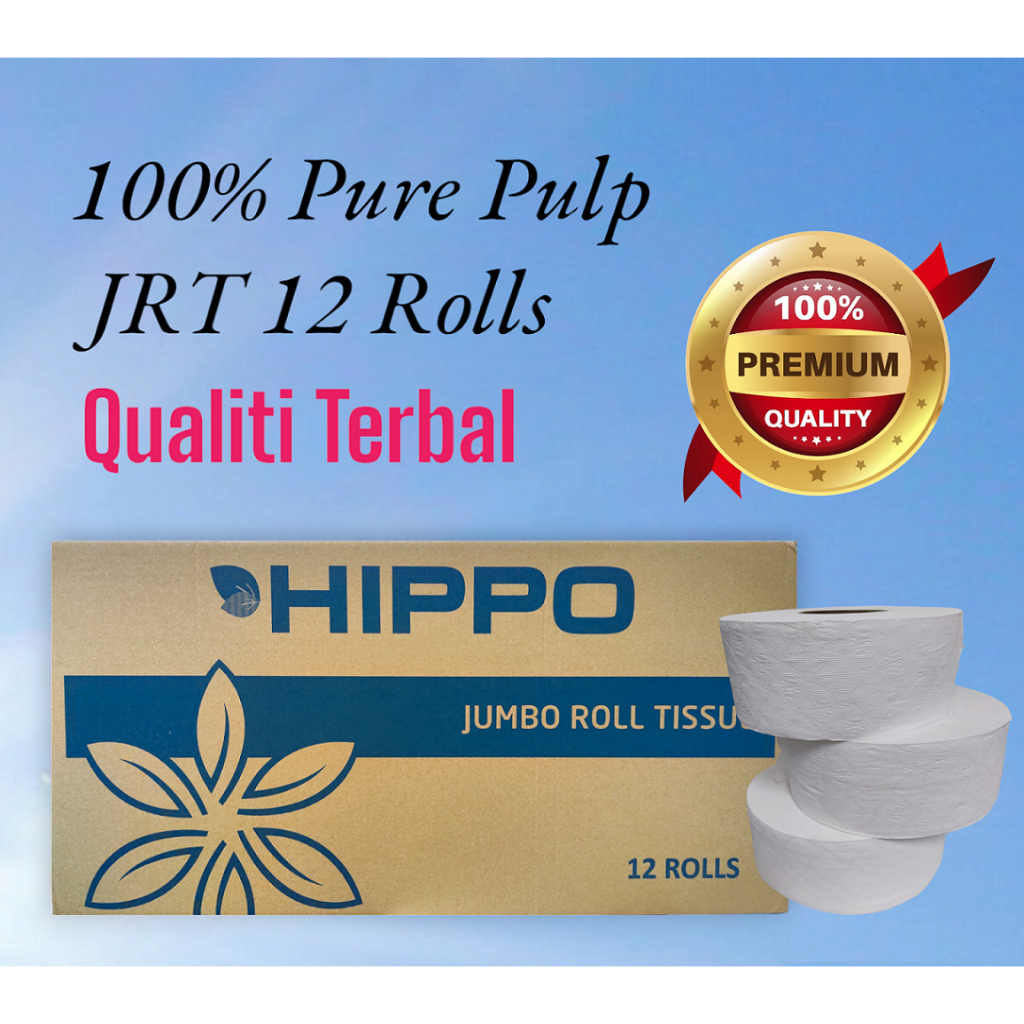 【Thicker】Hippo Jumbo Roll Tissue JRT 12 Rolls Virgin Pulp 2 Ply Tisu ...