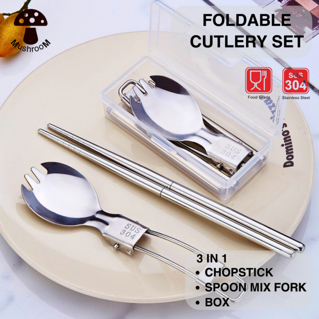 MM Foldable SUS304 Cutlery Set 2in1 Stainless Steel Portable Fork Spoon ...
