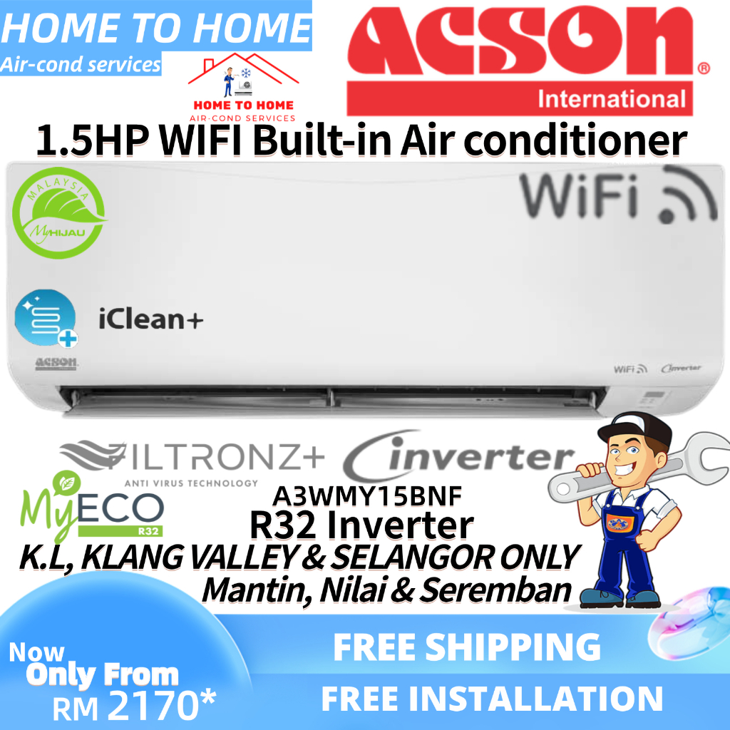 [Installation] Acson 1.5hp (A3WMY15BNF) R32 Inverter WIFI Built-in Air conditioner | Shopee Malaysia