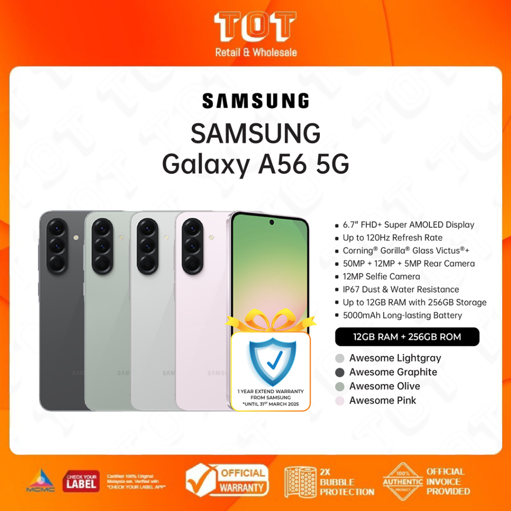SAMSUNG Galaxy A56 5G 12GB RAM + 256GB ROM I 6.7” FHD+Super AMOLED ...