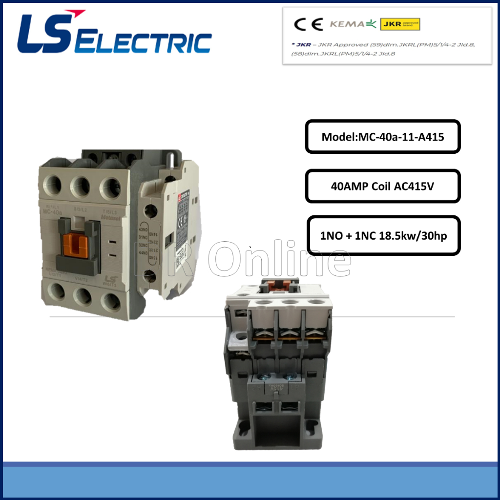 LS CONTACTOR 40A AC METASOL, 18.5KW/30HP ~ 40A ~ 1NO+1NC ~ 110VAC ...