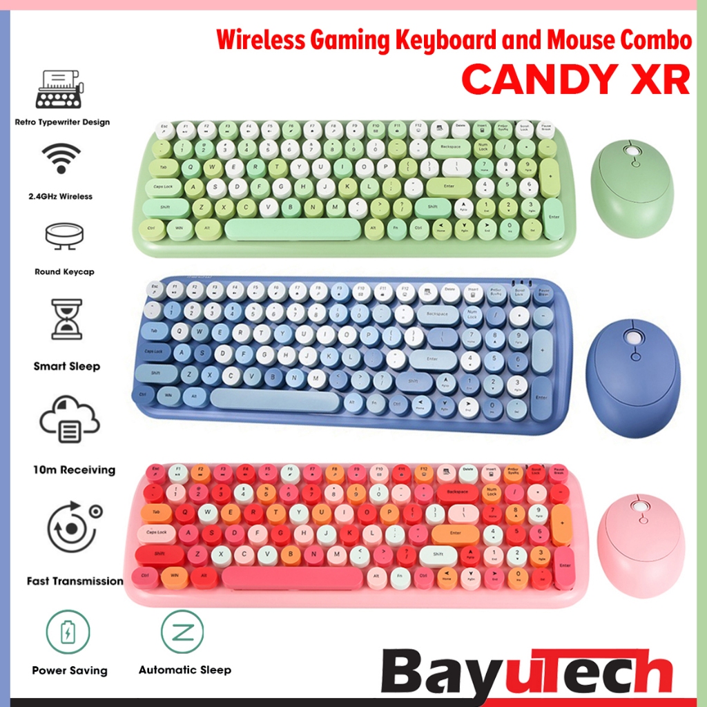 BAYU CANDY XR 2.4Ghz Wireless Keyboard & Mouse Combo Set , Round Key Caps , Mixed Color Mini ...