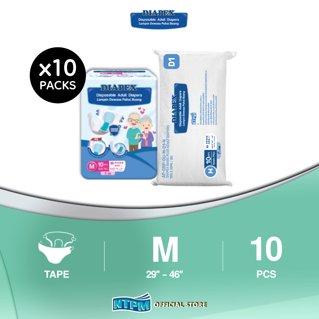 (D1) Diapex Basic Plus Adult Diapers M (10's) x 10 Bags - [FREE DIAPEX ...