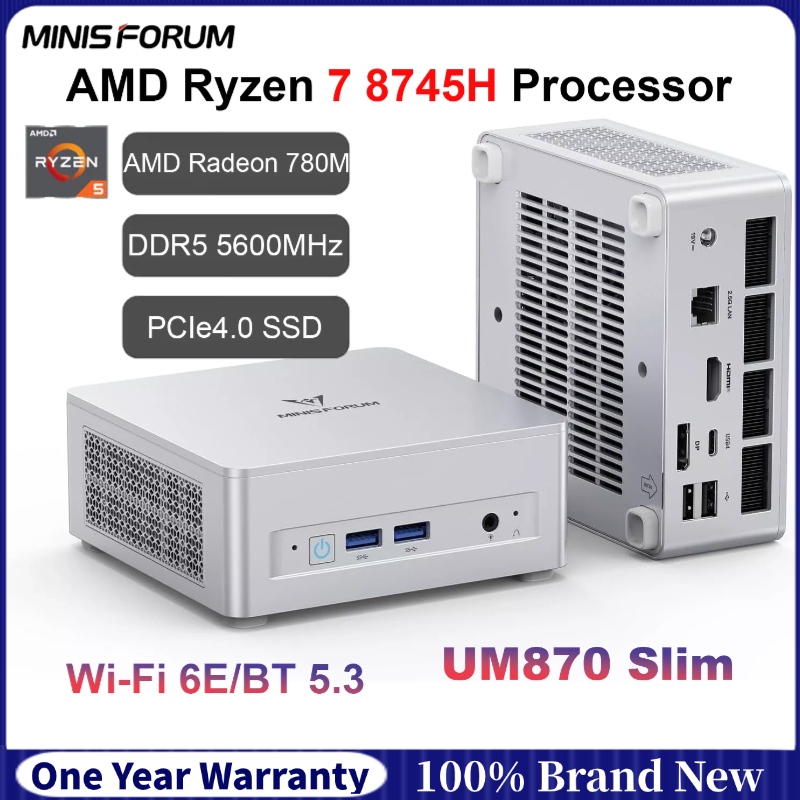 MINISFORUM UM870 Slim 8745H Mini PC USB4.0 2*DDR5 2*PCIE4.0 2.5G LAN ...