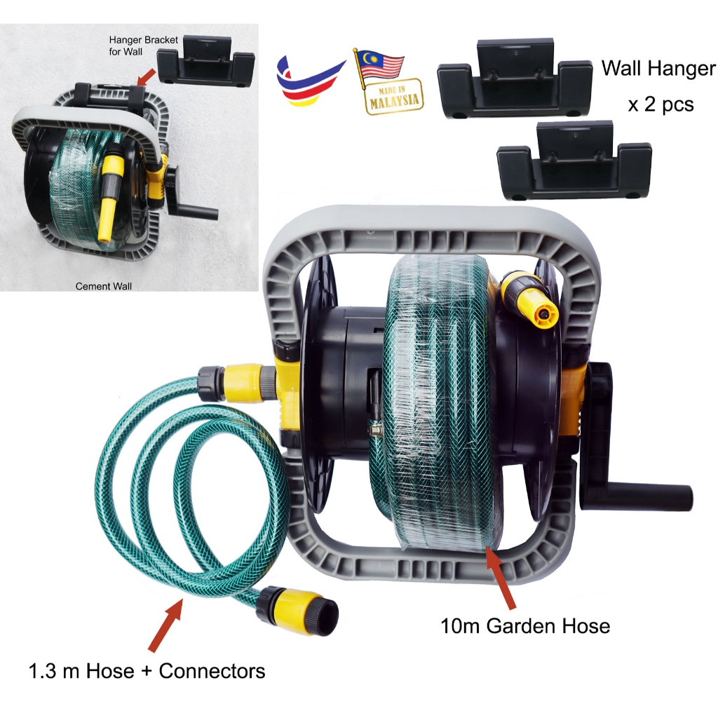 Garden Hose Reel Storage with 10m Hose and 1.3m inlet hose connection ...