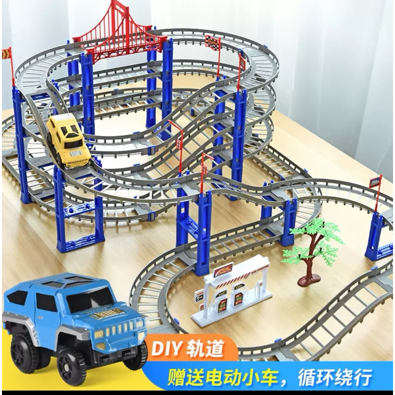 Kids Assembly 73 pieces DIY Railway Racing Car Toy Train Track Kereta ...