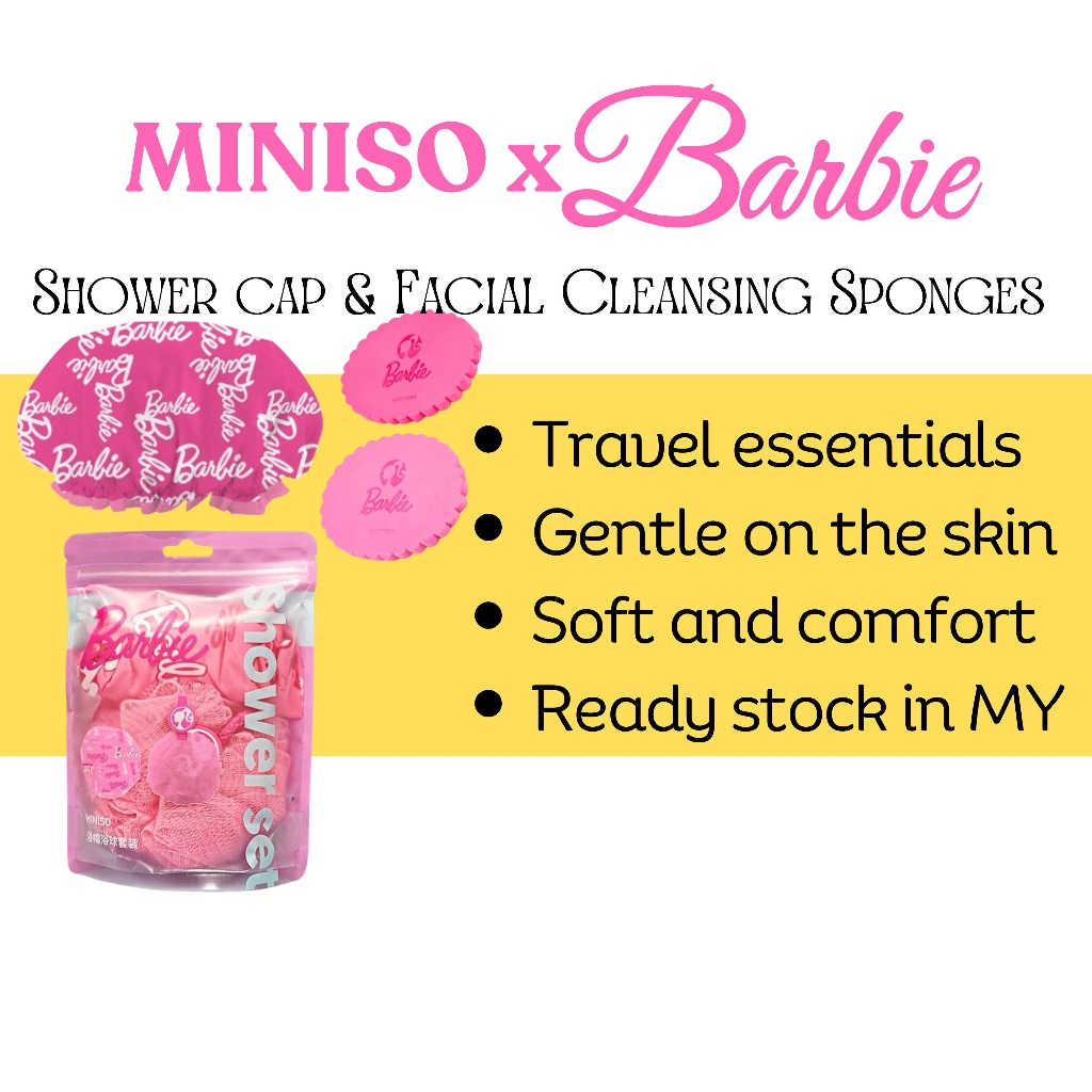 MINISO x Barbie Shower Cap Facial Cleansing Sponges & Facial Cleansing ...