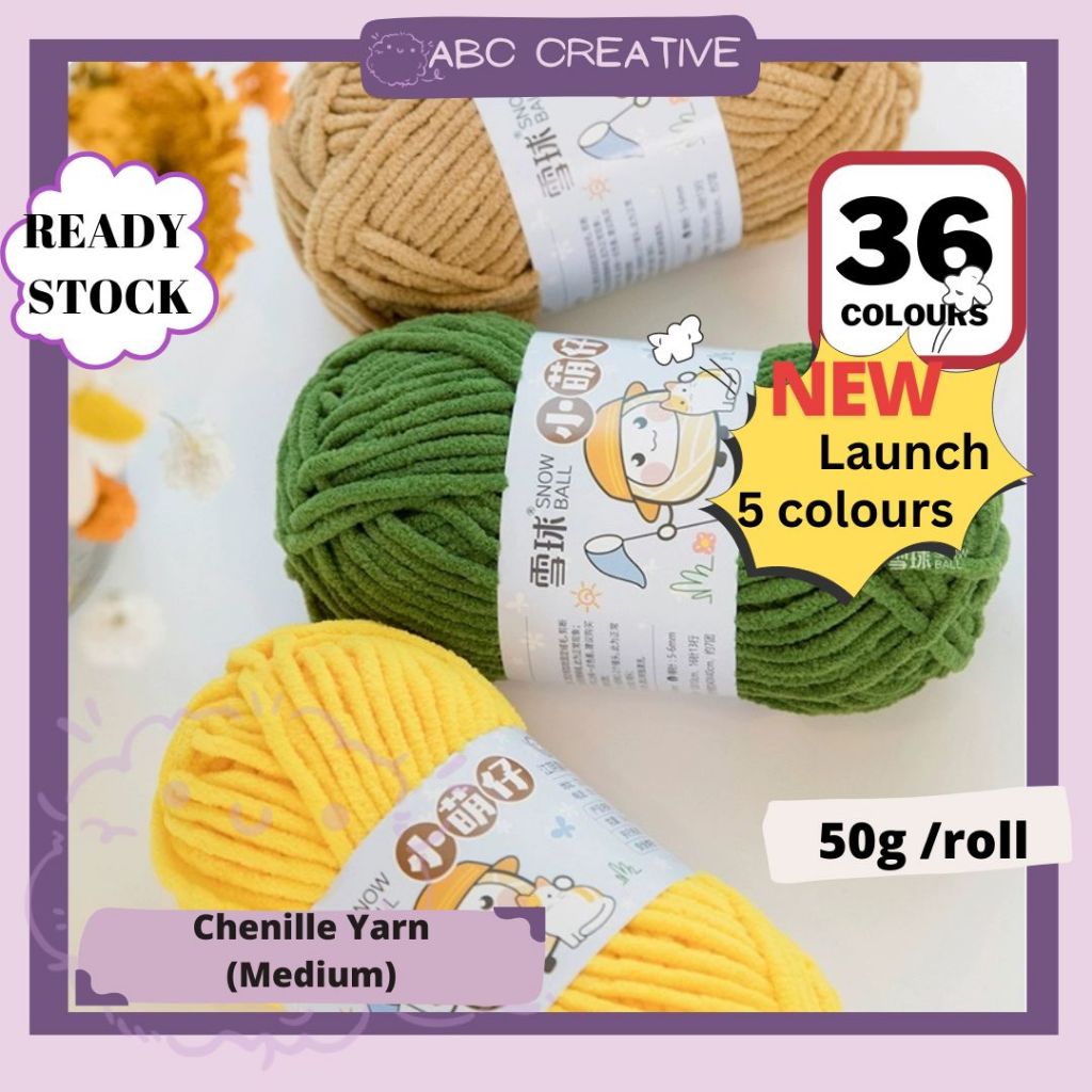 (Medium Chenille Yarn) (3.5mm 50g) 36 colours Polyester Crochet Soft Chunky Yarn Benang Kait ...