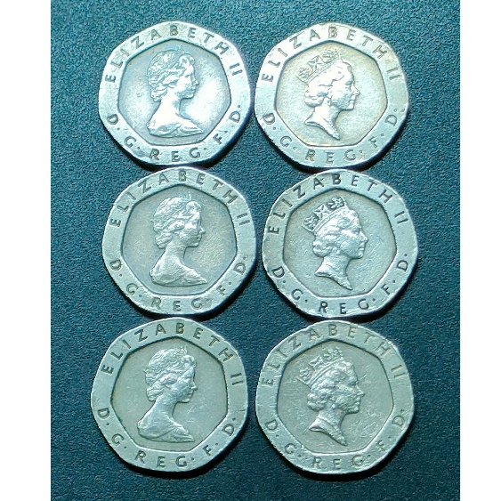 UK Queen Elizabeth II 2 Series Of 20 Pence 1980s-1990s ( 6 Coins ...