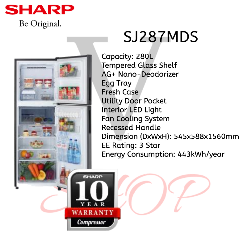 SHARP SMILE REFRIGERATOR 280L TEMPERED GLASS SHELF SJ287MDS | Shopee ...
