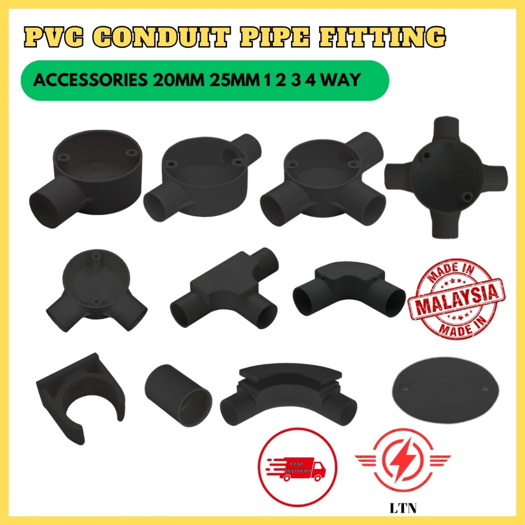 50PCS (BLACK)PVC Conduit Pipe Fitting 20mm /25mm 1 2 3 4 Way Box Tee ...