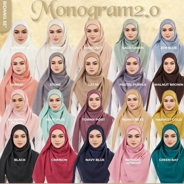 Minaz Hijab : Monogram 2.0 Bawal Square with Laser Cut Finishing Bidang ...
