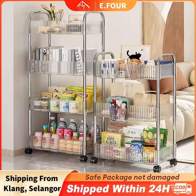Transparent snack rack Kitchen Rack With Wheel Troli Barang Trolly ...