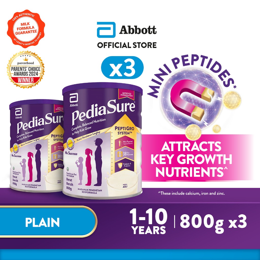 [Exp 01 Jan 2027 & / Later] Pediasure Child Nutrition Supplement for Growth - Plain Tin (800g x3 ...