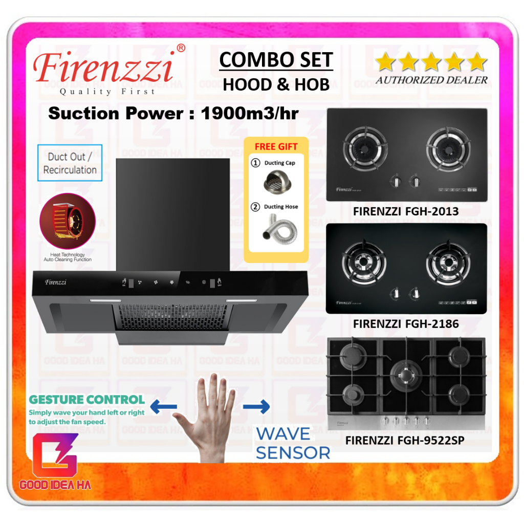 FIRENZZI FCH-9023 Cooker Hood + FIRENZZI Glass Hob FGH-2013 / FGH-2186 ...