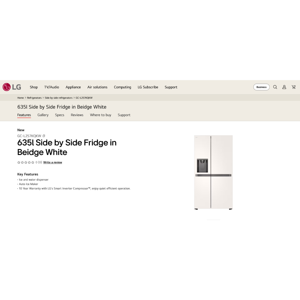 NEW LG GC-L257KQKW 635l Side by Side Fridge in Beidge White with Ice ...