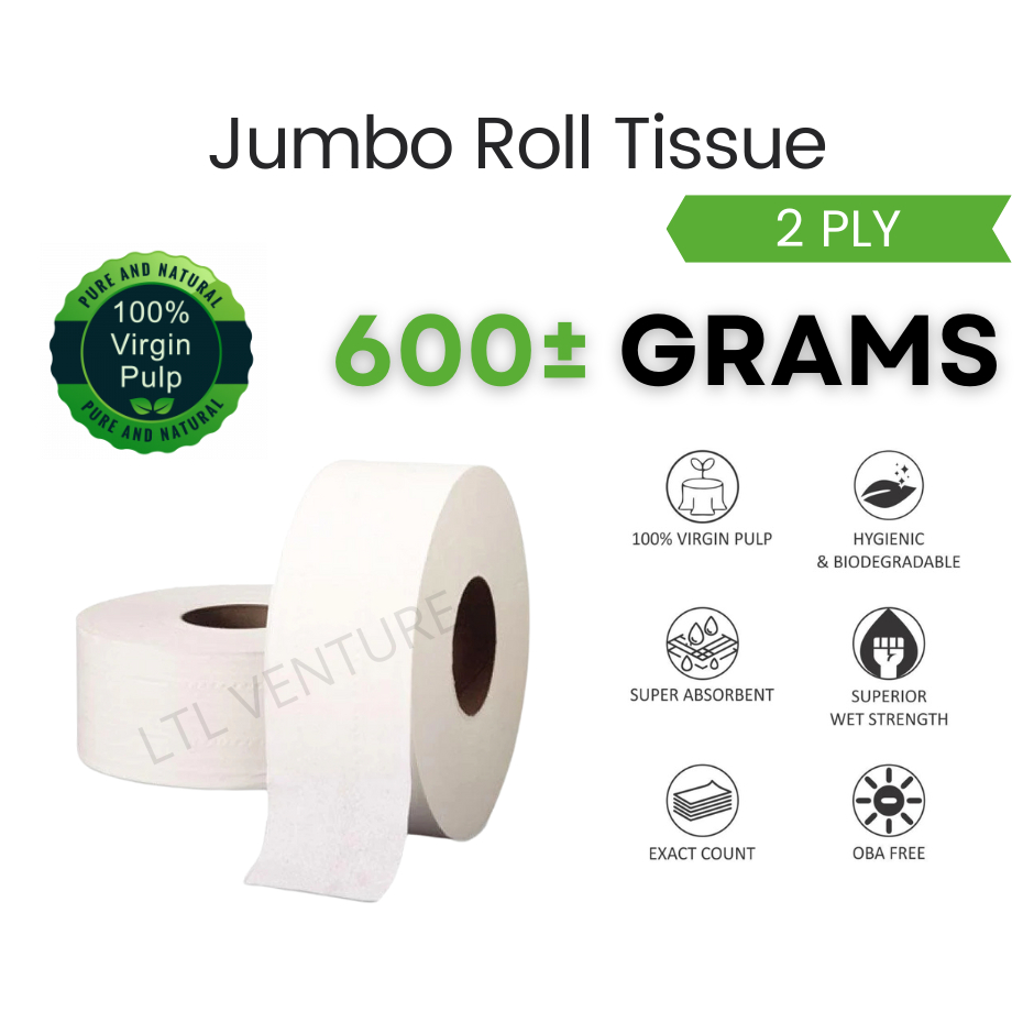 (600g) Jumbo Roll Toilet Tissue 2 PLY Virgin Pulp/Hygiene/Disposable Recycle Paper | Shopee Malaysia