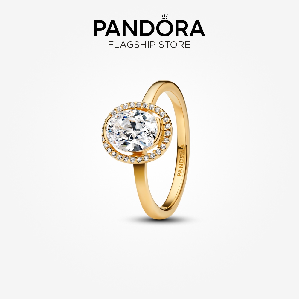 Pandora 14K Gold Plated Oval Sparkling Halo Ring | Shopee Malaysia