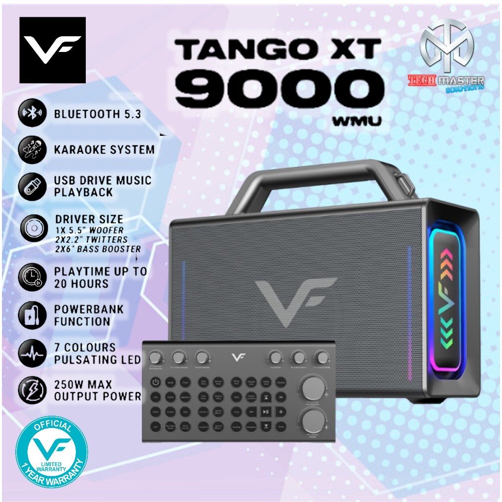 Vinnfier Tango XT9000 MAX 250W Karaoke Portable Bluetooth Speaker with Sound card Mixer and 2 ...