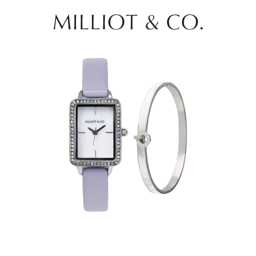 Milliot & Co Shirley Rose Gold Leather/Mesh Watch with Bangle Set ...