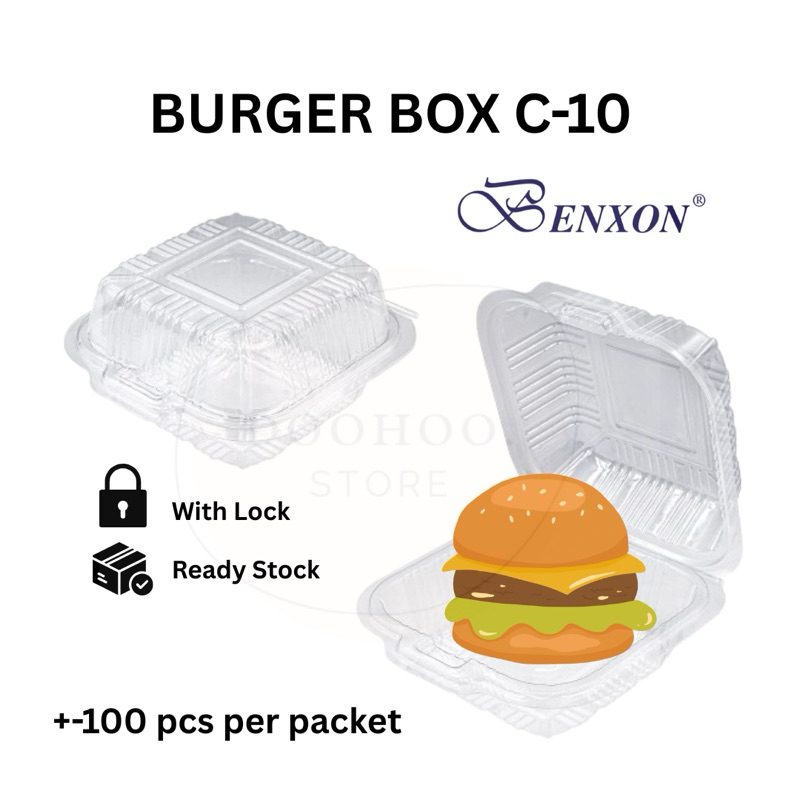 [+-100 pcs] OPS-C10 Burger Box Tray with Lock Bakery Disposable Plastic ...