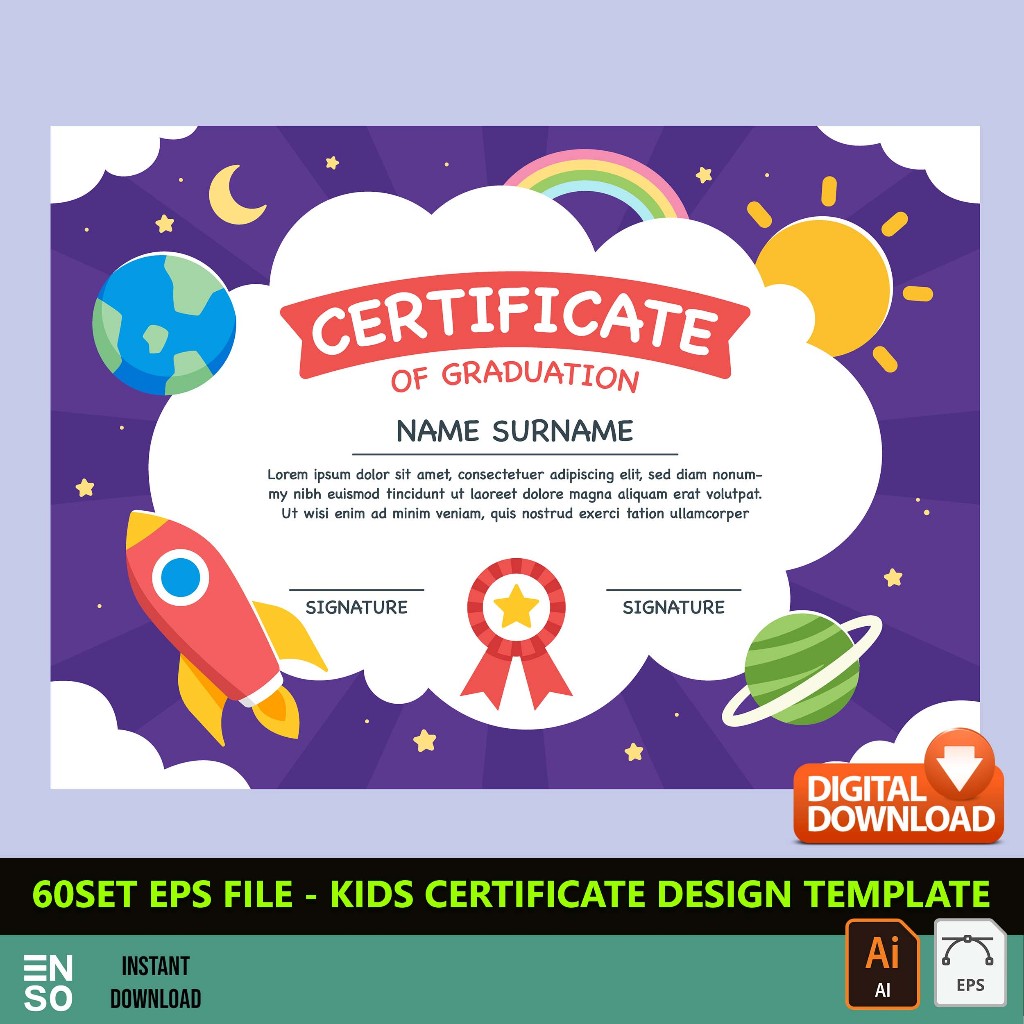 60-Set AI/EPS Kids Certificate Template Design Files | Editable Adobe ...