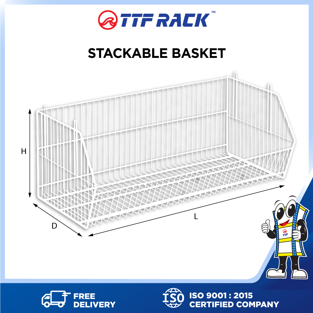 TTF Rack™ (SB) Stackable Basket with 1 Layer Wire Mesh Rak Kedai Retail ...
