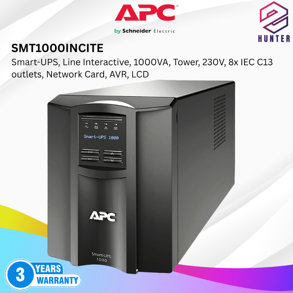 APC Smart-UPS, Line Interactive, 1000VA, Tower, 230V, 8x IEC C13 outlets, Network Card, AVR, LCD ...
