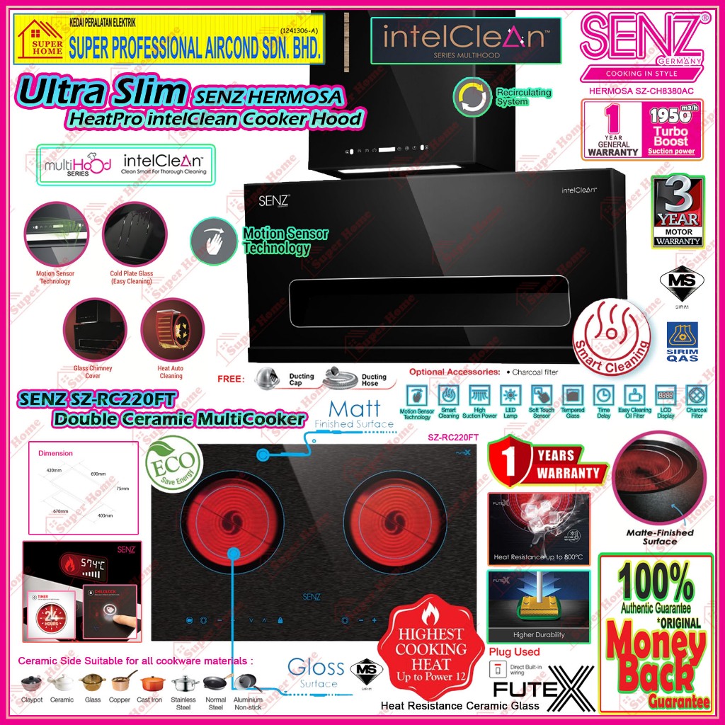 SENZ Hood HERMOSA SZ-CH8380AC Ultra Slim Cooker Hood / Senz Electric ...