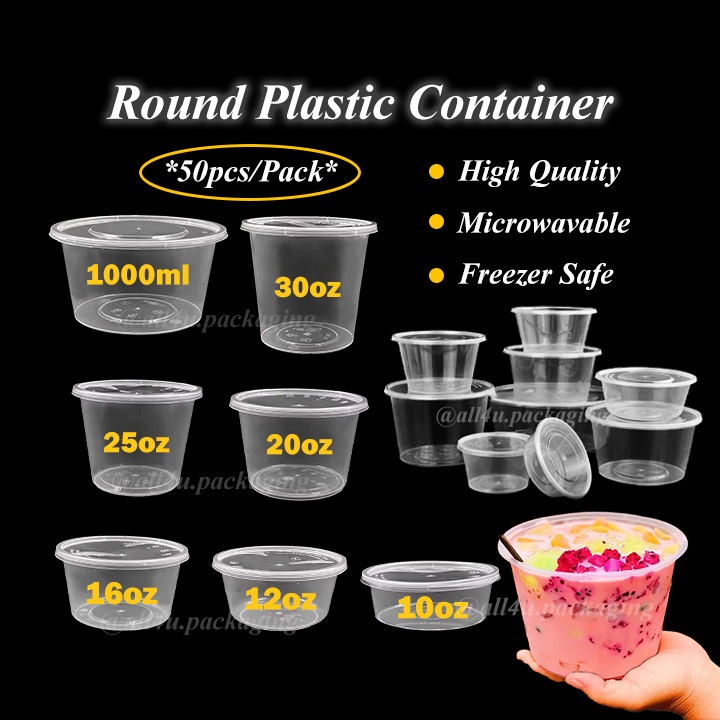 Round Container with Lid 50sets Bekas Makanan Bulat 10oz 12oz 16oz 20oz ...