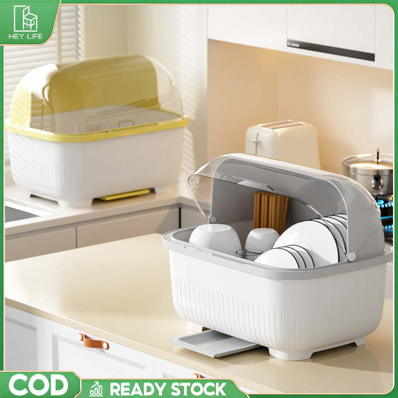 Dust Free Home Dish Rack Disk Drainer with Cover Plastic Drain Insect ...