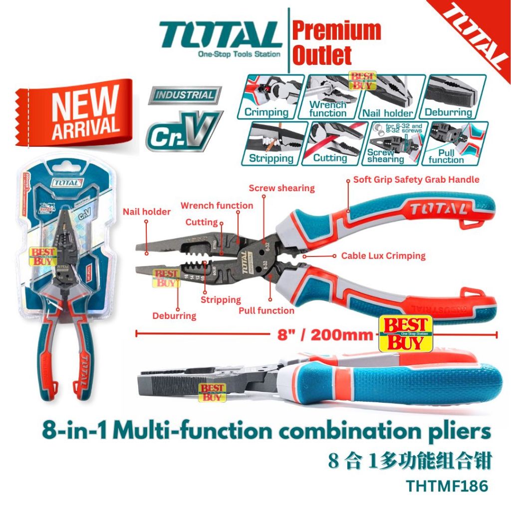 TOTAL Tools CrV 8-in-1 Multi-function combination pliers 多功能组合钳 ...