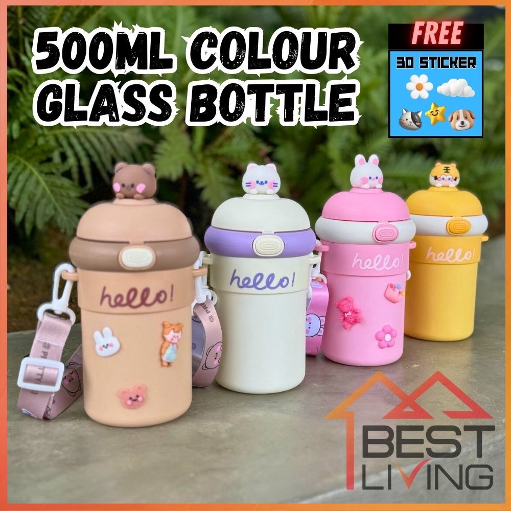 500ml Glass Water Bottle Strong Glass Design With Cute Design Kids ...