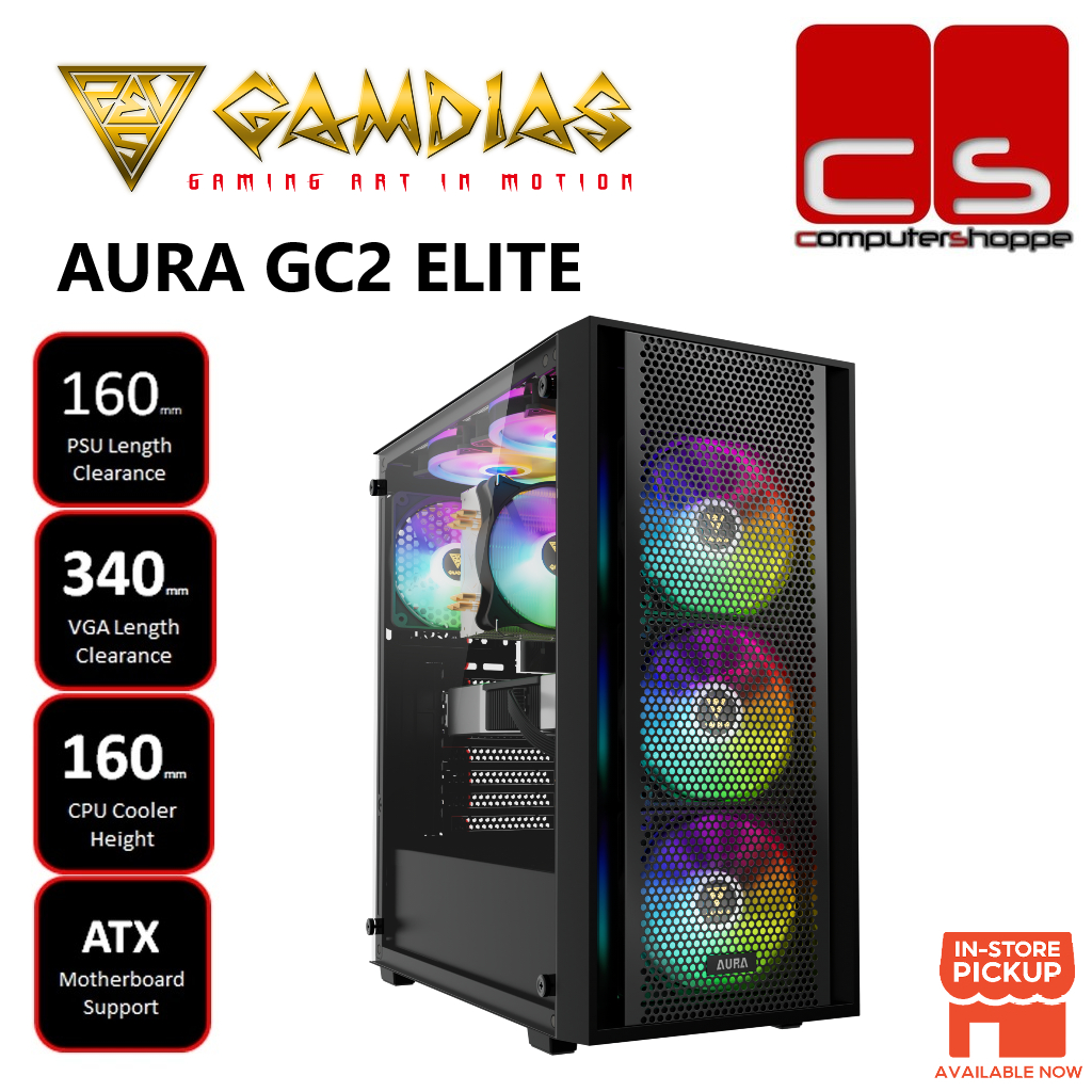 Gamdias AURA GC2 ELITE ATX Mid-Tower Case with Build-in 4 RGB Fans ...