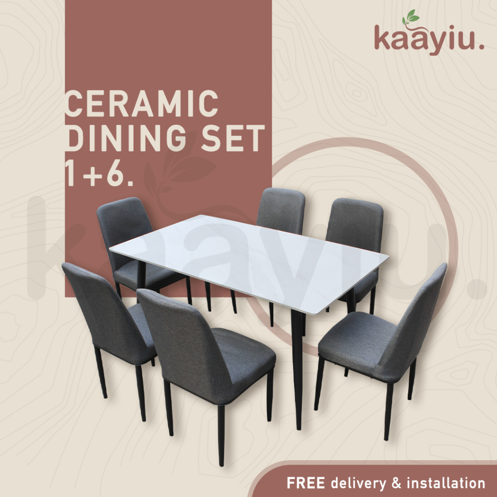 FREE INSTALL Set Meja Makan 6 Kerusi Meja Batu Sintered Stone Dining ...