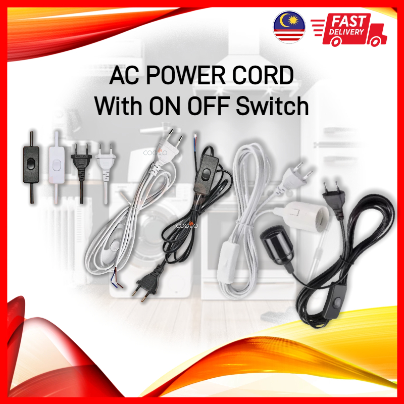 AC Power Cord ON OFF Switch Button Wire 1.8 meters 2 pin EU Plug Cable Black White For LED Lamps ...