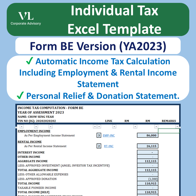 VL Tax Computation Excel Template Form BE Auto Calculate 2023/2024/2025 ...