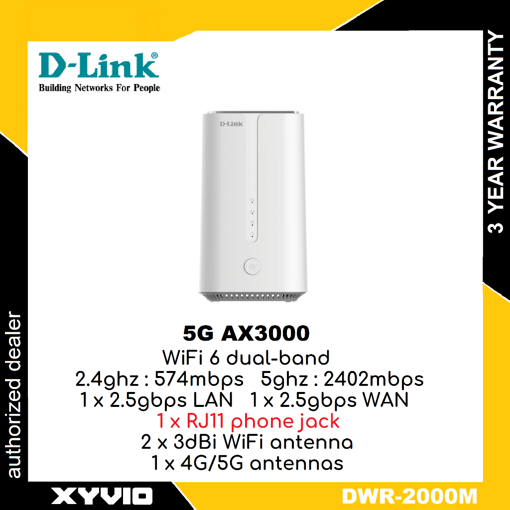 D-Link 5G NR CPE AX3000 Wi-Fi 6 Wireless 2 x 2.5 Gigabit Port with RJ 11 Vo5G/ VoLTE WiFi Router ...