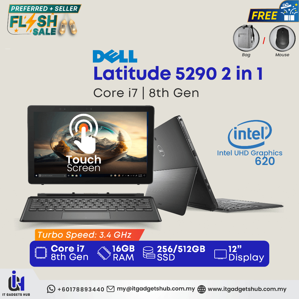Dell Latitude 5290 2in1 Tablet Intel Core i5 i7-8th Gen 12.3 ...