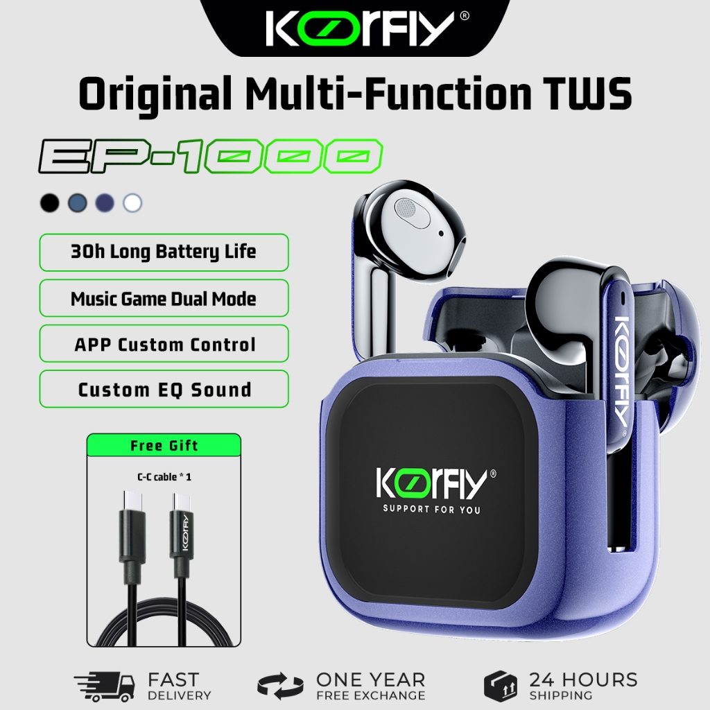 Koorfly New Tws Earbuds EP1000 Earphone Customizable EQ Sound Skrin Pintar With App Control ...